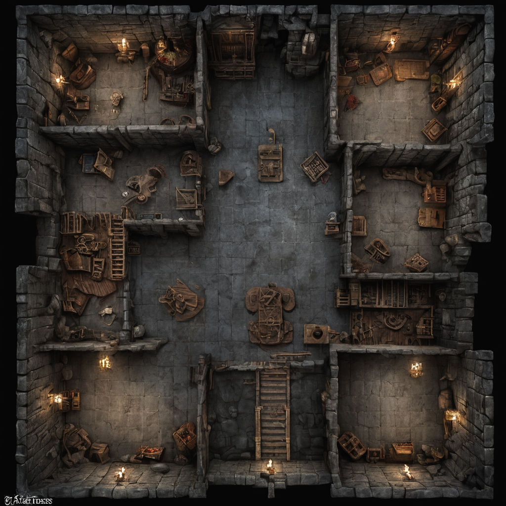 A dark castle map for dungeons and dragons. Inside view. Mai... by ...