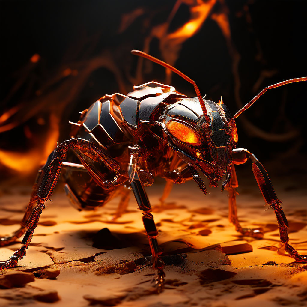 Robotic ant burning with passionate intensity as it scuttles... by ...