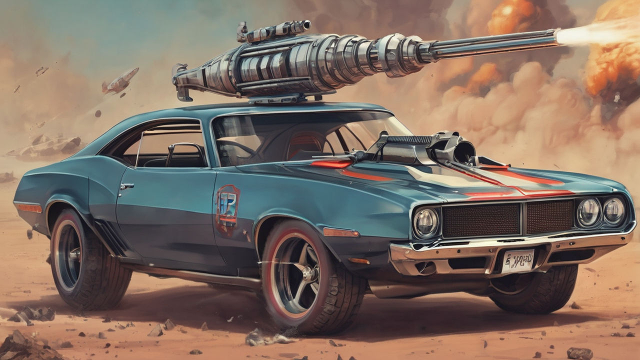 A muscle car with rocket guns and turrets by Hogan Dromgool - Playground
