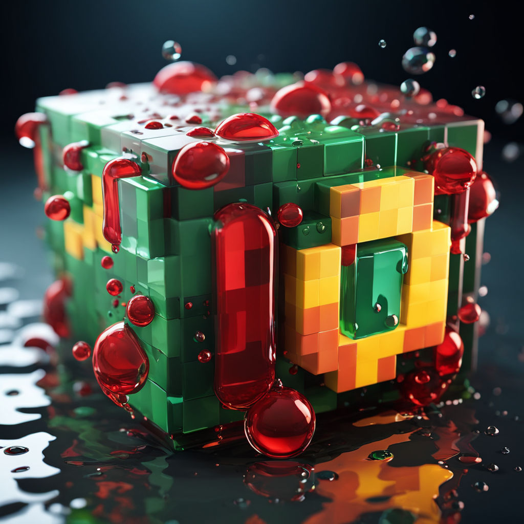 A 3d red and green big bulky sticking out minecraft water d... by james ...