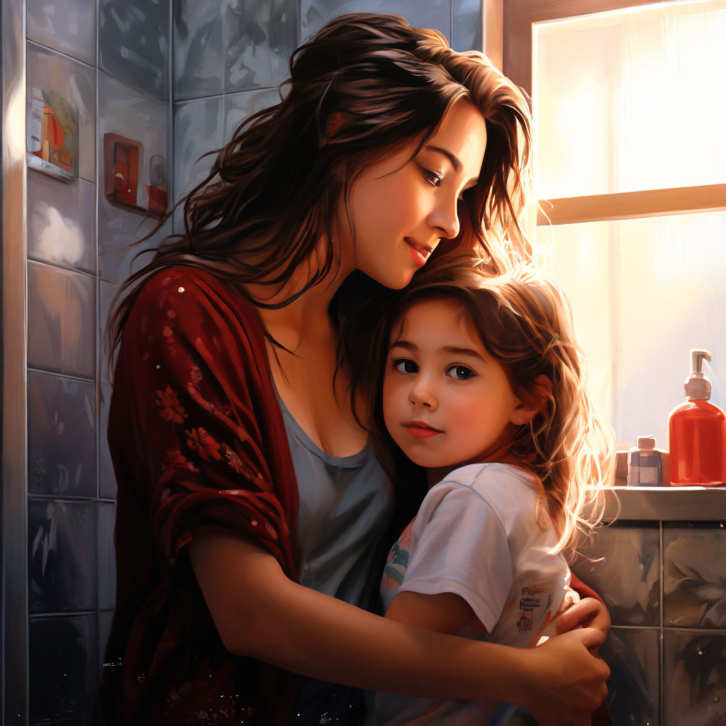 Woman In The Bathroom With Her Daughter By Santiago Mediana Playground