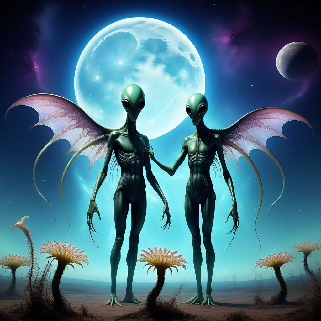 Alien creatures with elongated limbs and bioluminescent skin... by ...