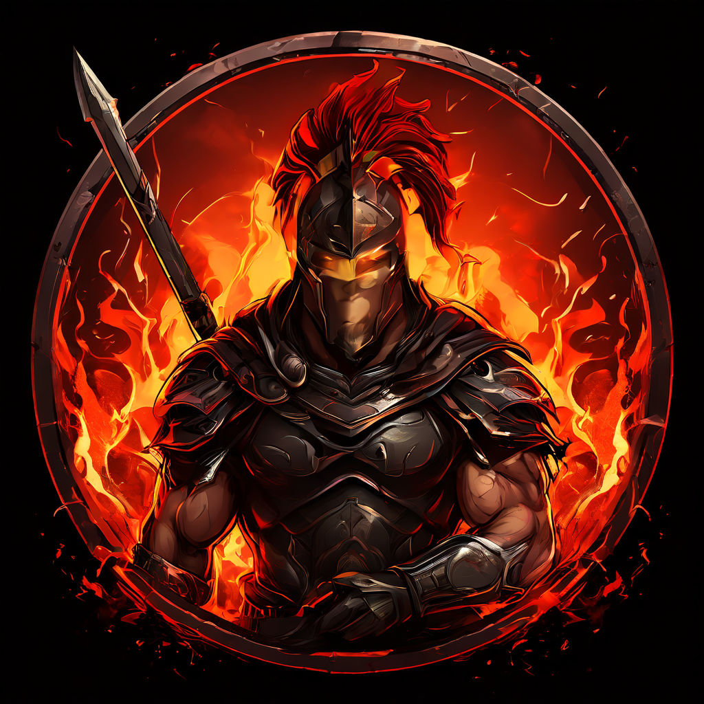 Create a semi 2d shield LOGO of a spartan holding a sword on... by ...