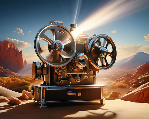 A classic film projector beams a ray of light by Macs Calderon - Playground