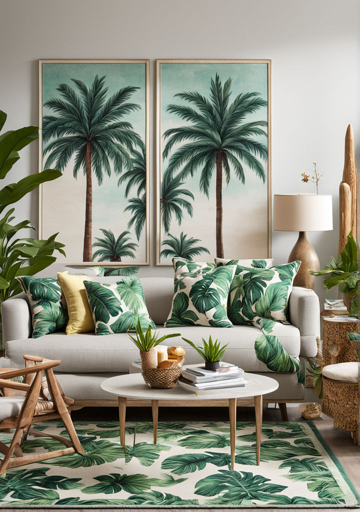Create a modern tropical paradise living room with palm tree... by Daga ...