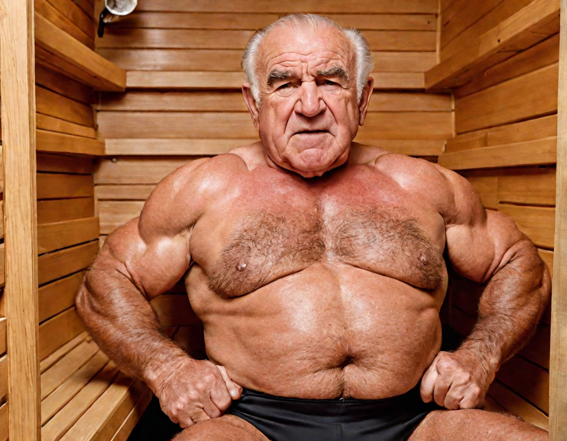 Edward Asner 80 years old Obese hairy chest bodybuilder by Lav Fer All - Playground