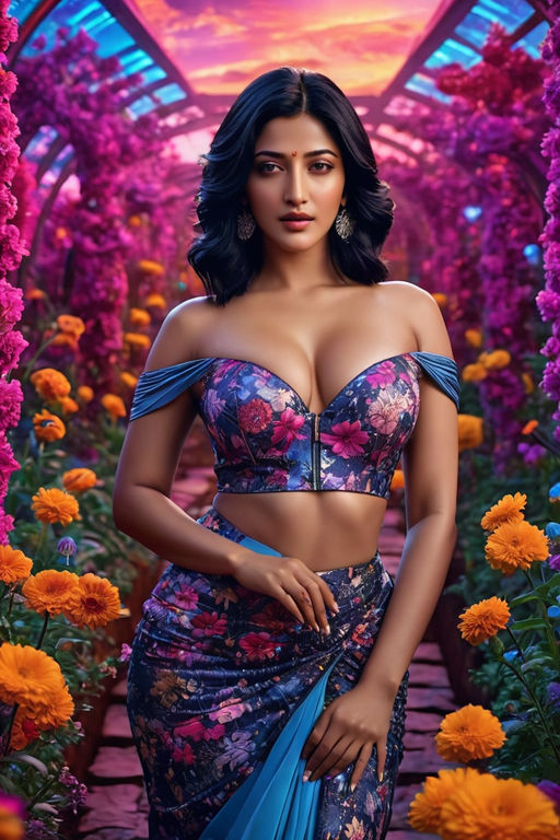Sultry Busty Shruthi Hassan As Deity Of Flowers Nestled In A By Meena Gumari Playground