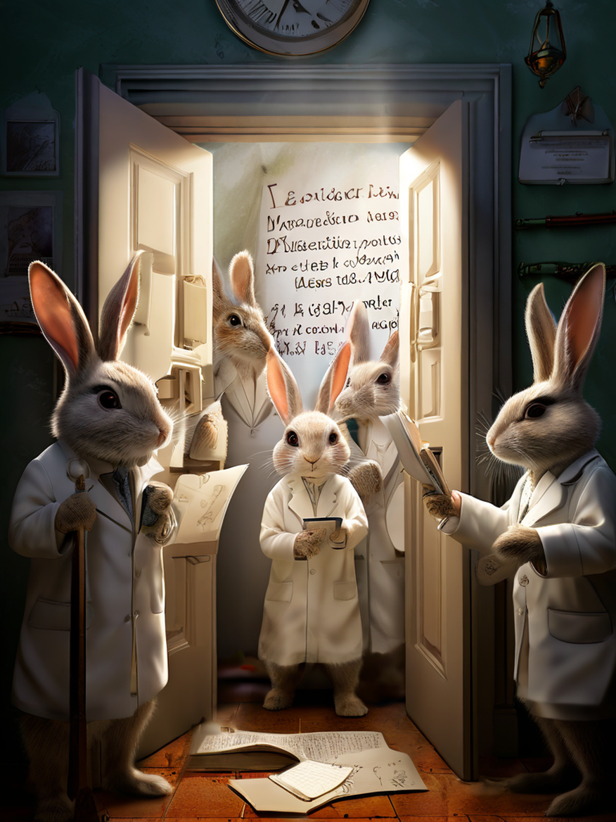 A door opens half way to reveal a room full of curious rabbi... by ...