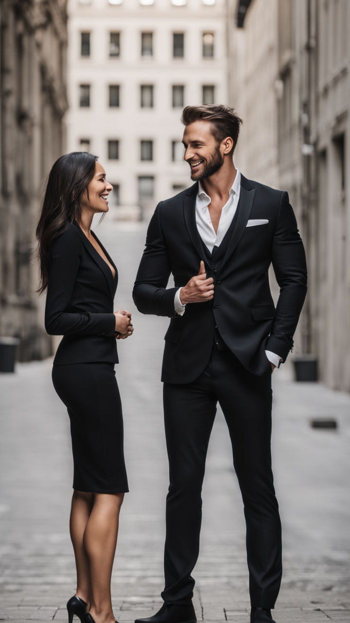 Handsome alpha male talking to a woman in a black suit and c... by Leonel Gabriel Sanchez ...