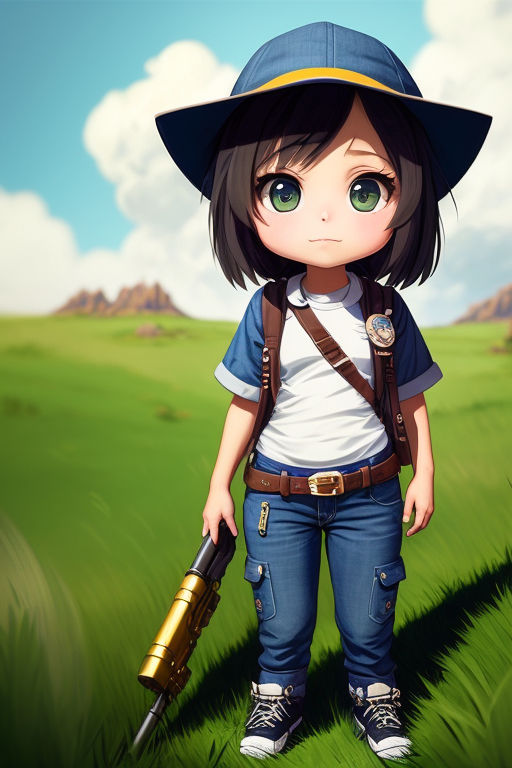 Cute chibi explorer girl in full length by Cedric Michon - Playground