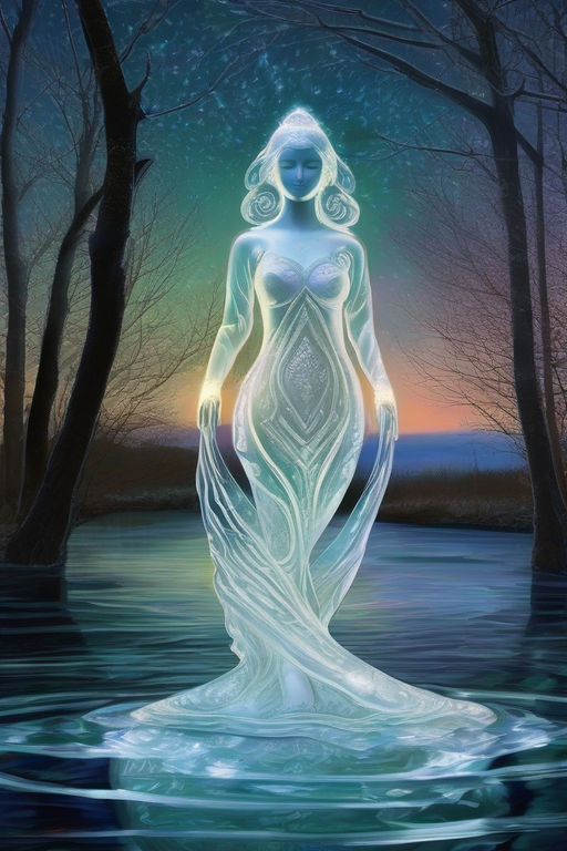 Completely transparent goddess figure in the river rough wa... by Анна ...