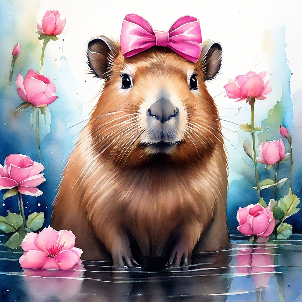 Cute capybara with pink bow by Луиза :3 - Playground