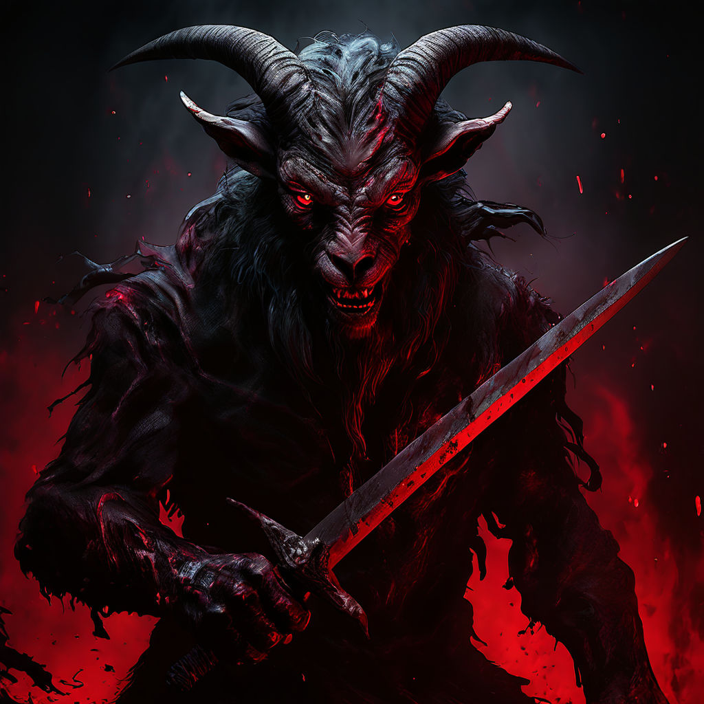 A terrifying bloody humanoid black goat demon With red eyes ... by ...