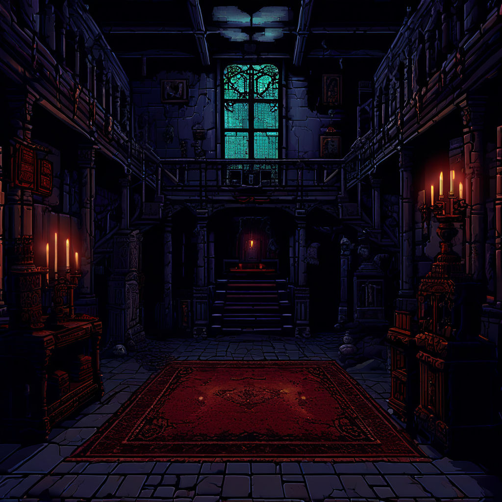 Haunted mansion pixel-art basement world-of-horror game styl... by ...