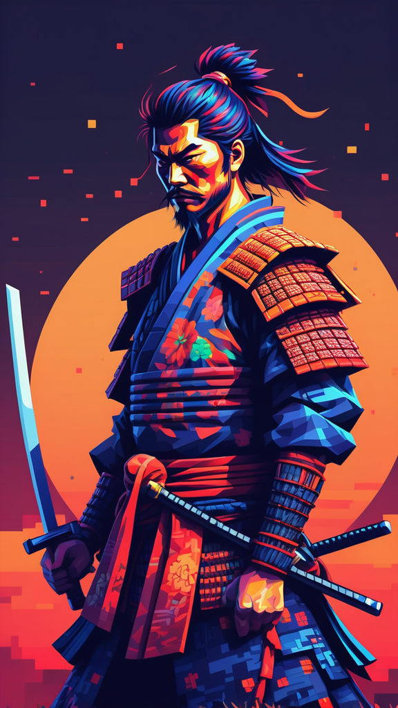 A vibrant samurai with his sword make in pixel style by Camith ...