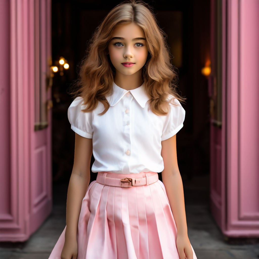 12 year old girl with a pastel pink skirt and little white b... by ...