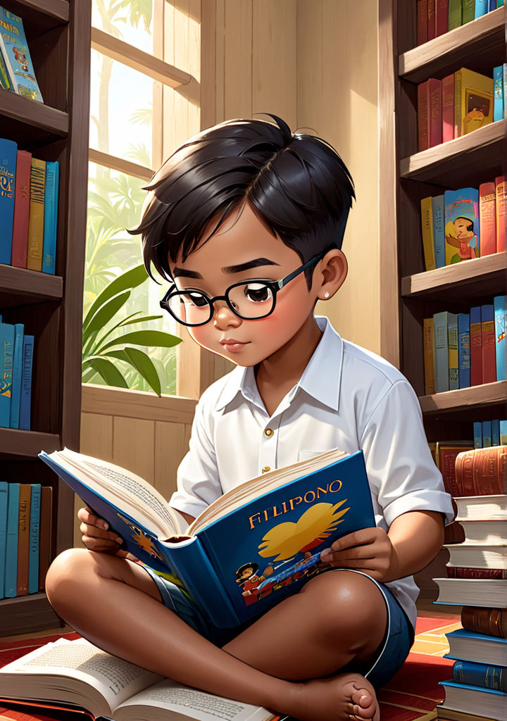 Cartoon filipino Boy reading a book about filipino by Nhat Luberio ...