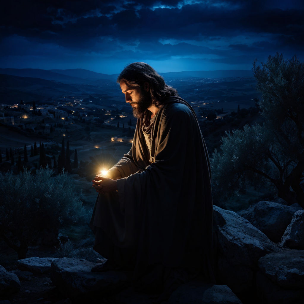 Jesus praying at night on the Mount of Olives by Karinee Horst - Playground