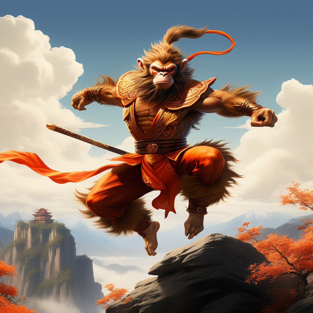 Monkey king jumping with his staff by Sanju Hang Limboo - Playground
