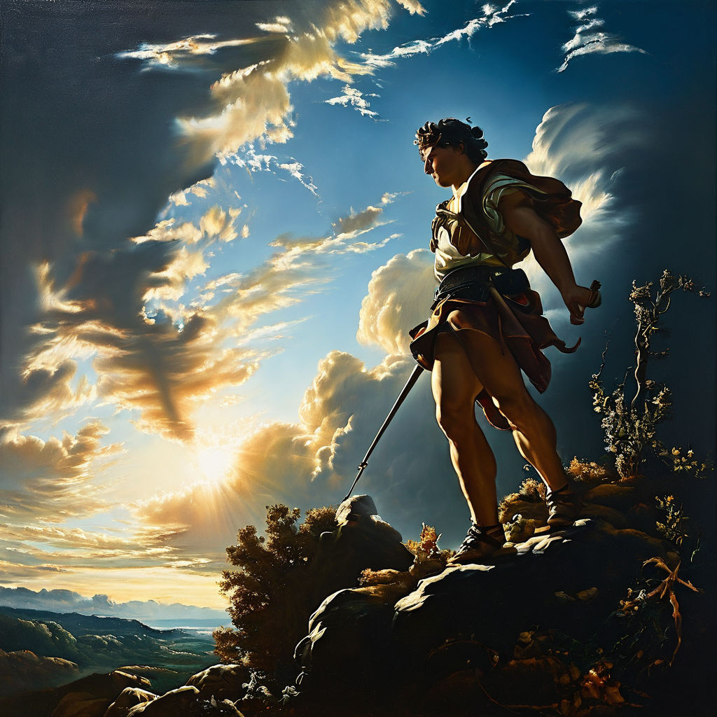 Biblical David standing triumphant over a defeated Goliath by jose ...