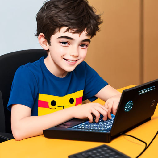 A handsome boy is smilling and programming with scratch app ... by ...