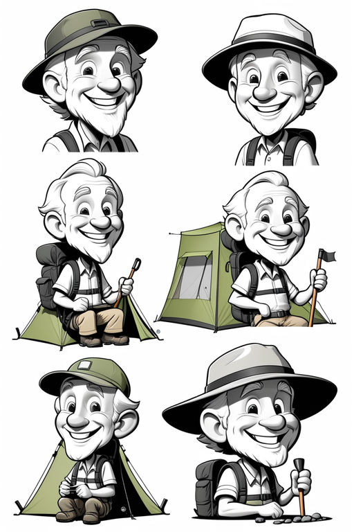 Set of 4 cartoon older male camping characters by Mark Terrey - Playground