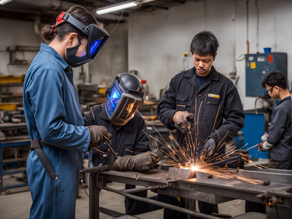 A teacher is teaching the welding process to his students by Synister x ...