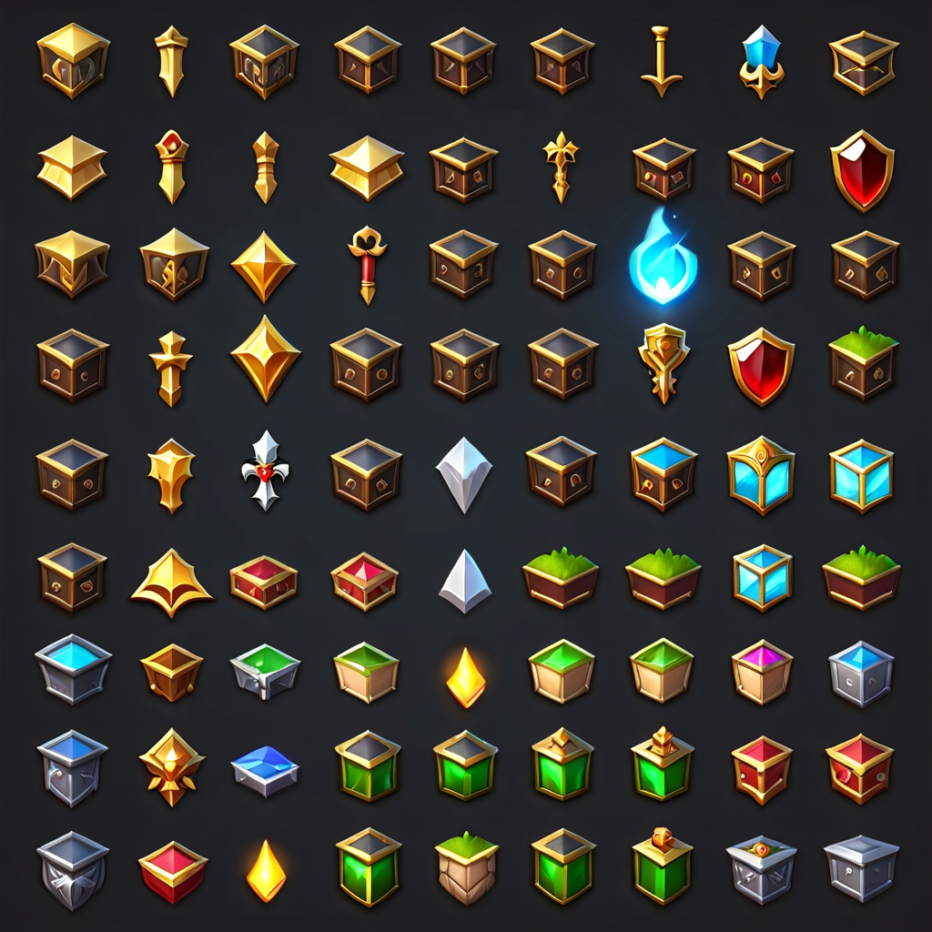 Create a set of 64x64 pixel icons for an MMORPG user interfa... by ...