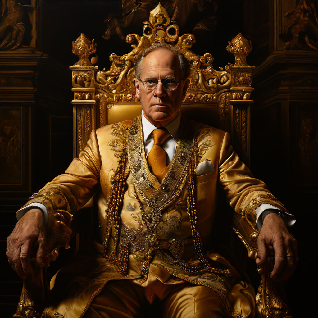 A detailed realistic portrait of larry fink sitting on a gol... by M A ...