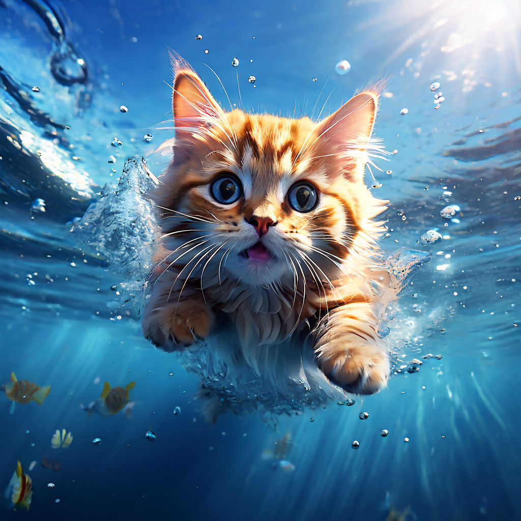 Cute cat swimming in the sea by J S - Playground