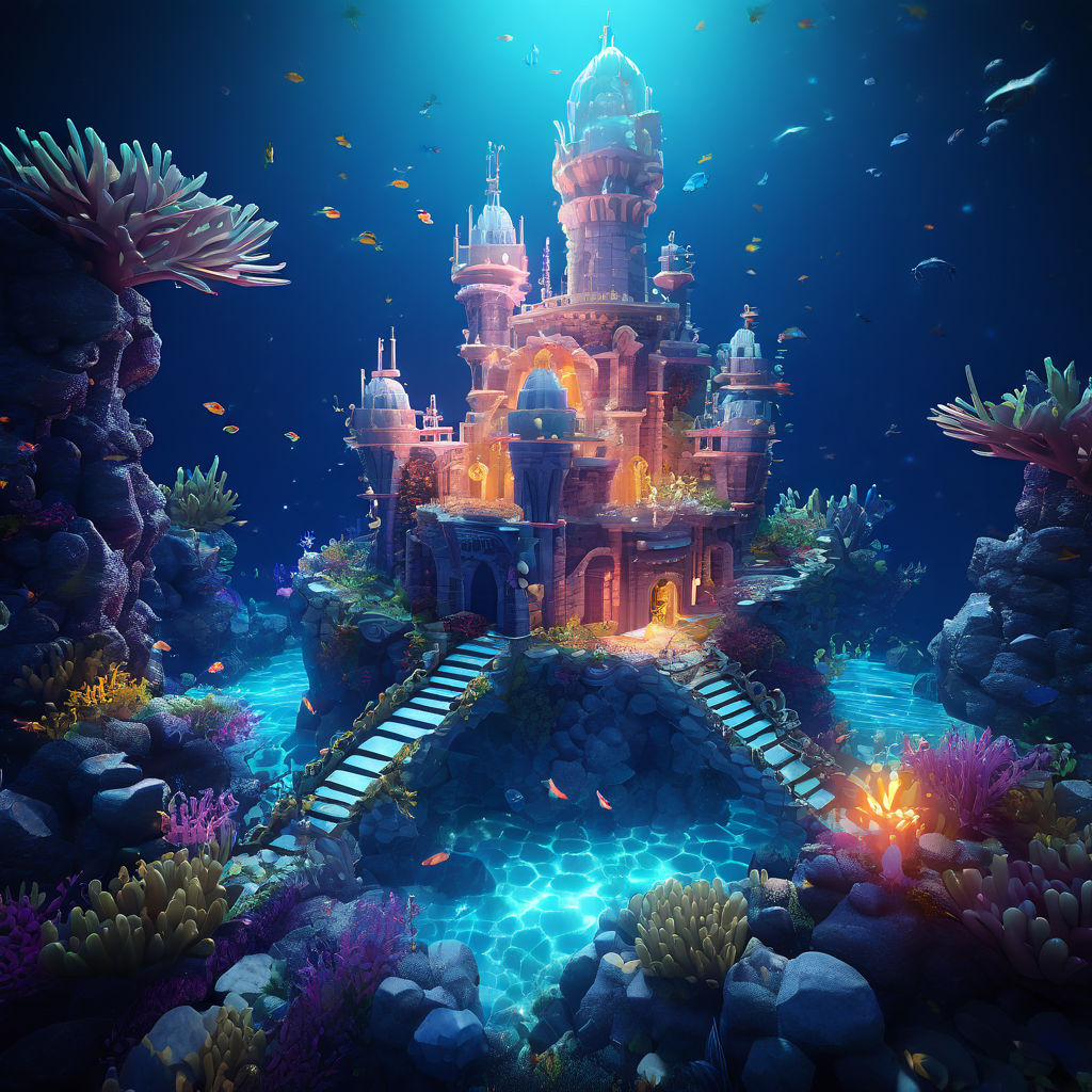 "An enchanting coral castle submerged beneath the ocean wave... by ...