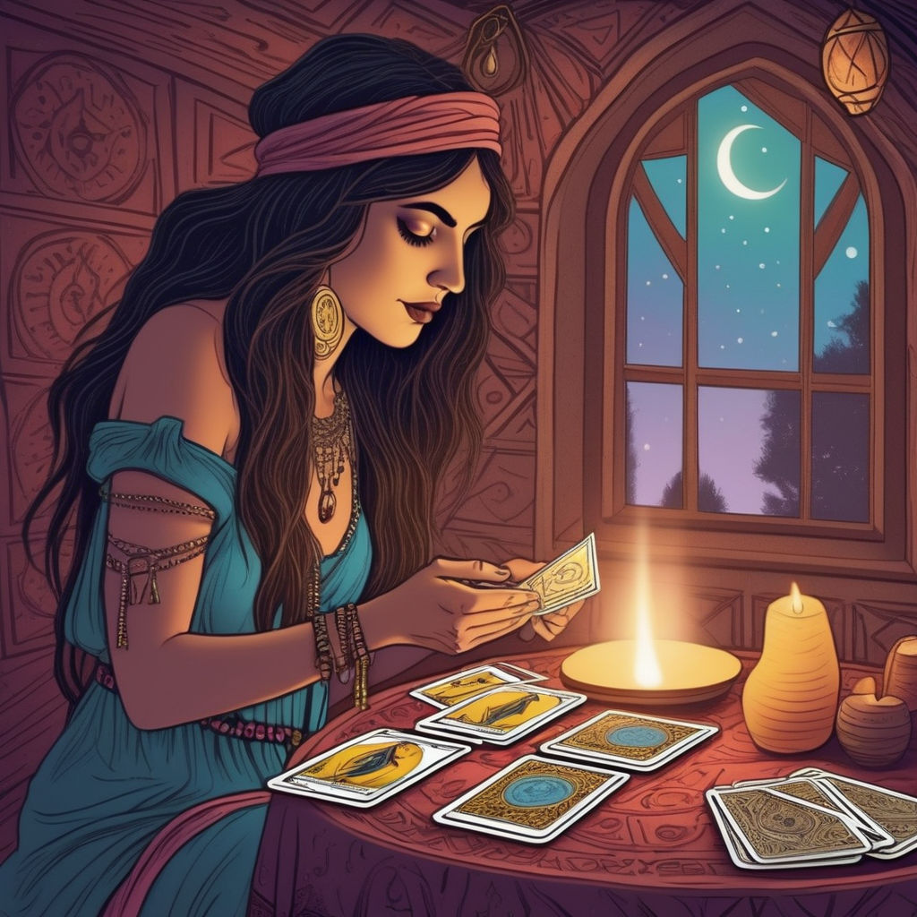Illustration Gypsy reading tarot cards and opening spiritual... by ...