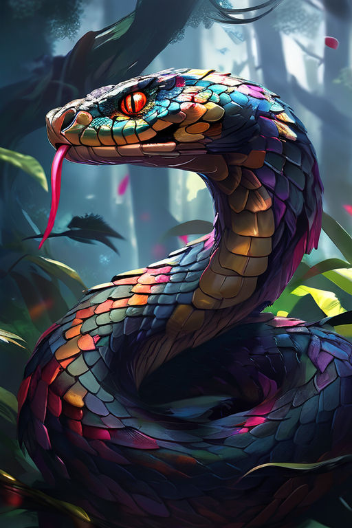 Create an anime-inspired digital painting of a snake like co... by ...