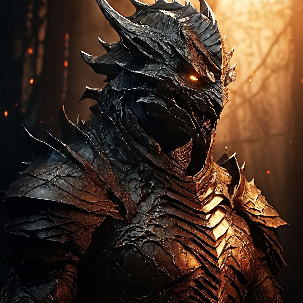 The shadow of a dragonborn wearing tattered armor surrounded... by J D ...