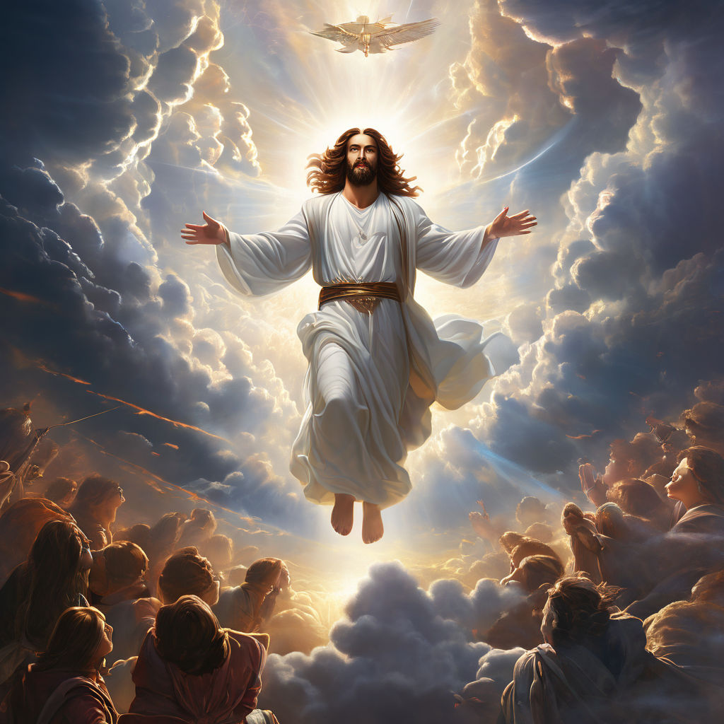 Create a striking illustration of Jesus returning in the clo... by ...