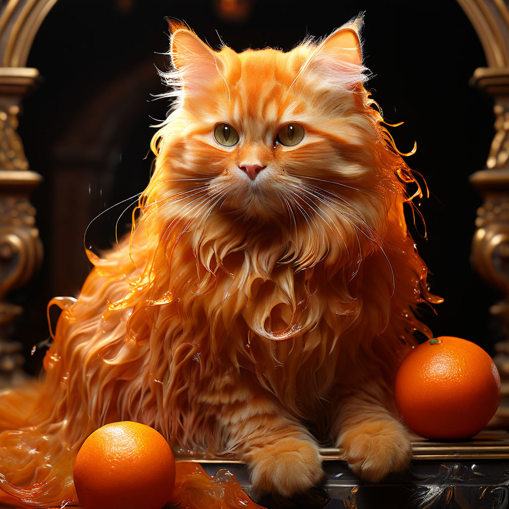 A hyper-realistic artwork of a beautiful orange gelatin cat by Azulina ...