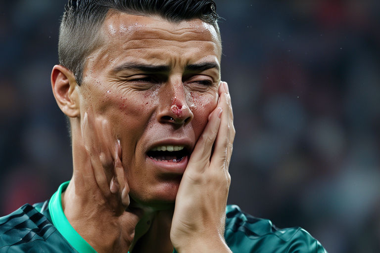 Create a picture of Ronaldo Crying with tears so bad in the ... by ...