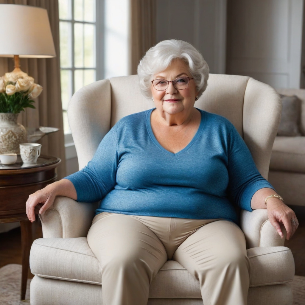 (((FAT OVERWEIGHT 60 ?yo white granny))) sitting in a cozy l... by ...