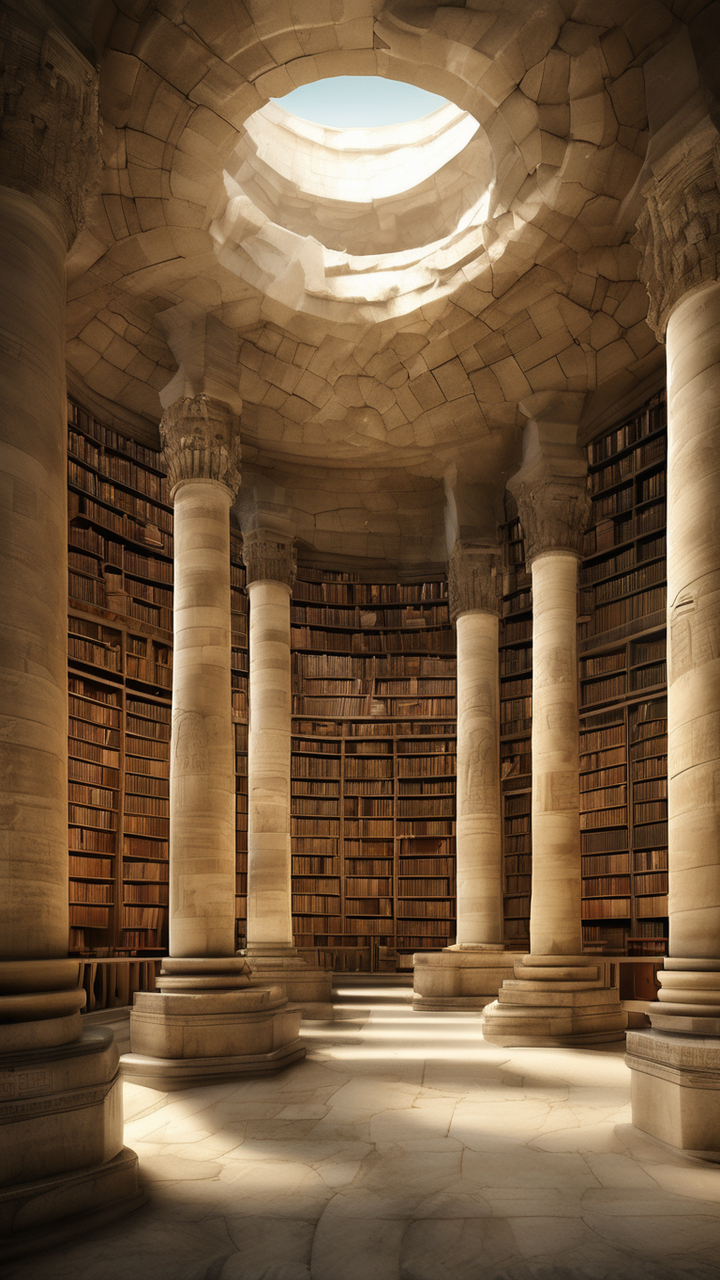 Picture the grandeur of the Library of Alexandria in its pri... by ...