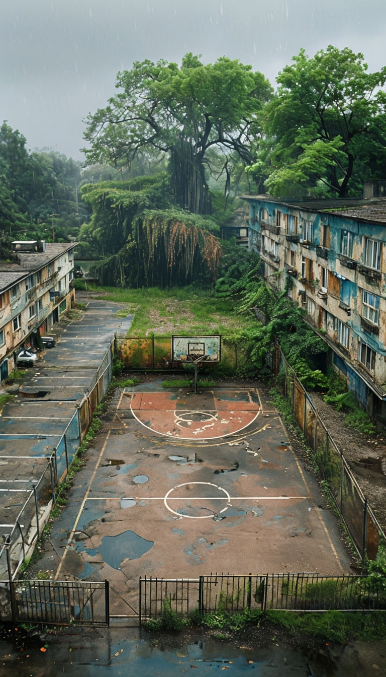 A realistic dream like photograph of a neighbourhood old bas... by ...
