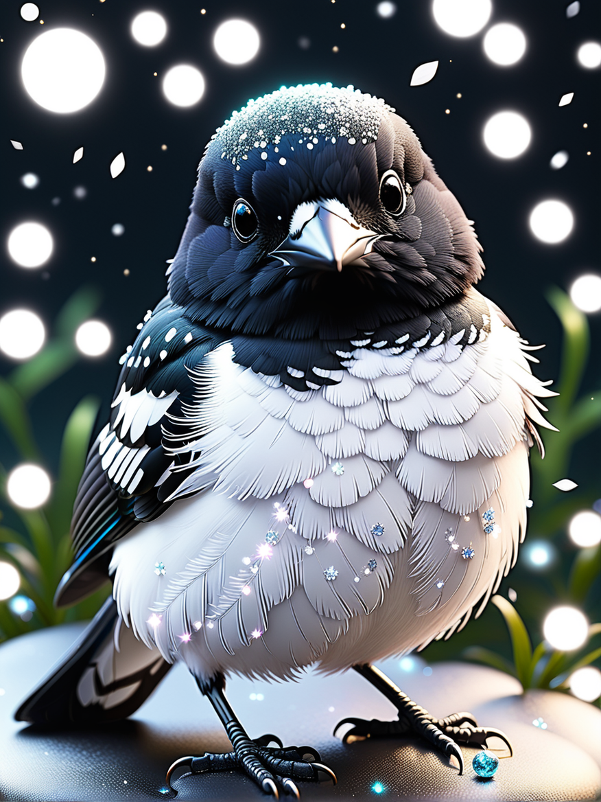 Cute anime black and white chubby tiny magpie by Lore - Playground