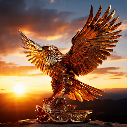 A majestic golden hawk with shimmering feathers spread wide by ...