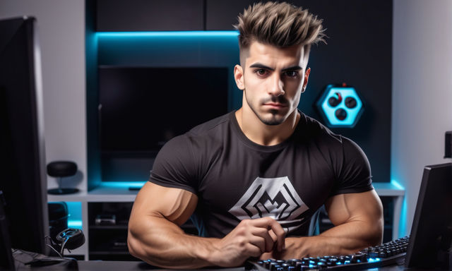 Male spaniard young bodybuilder making a stream in a gamer r... by Dani ...