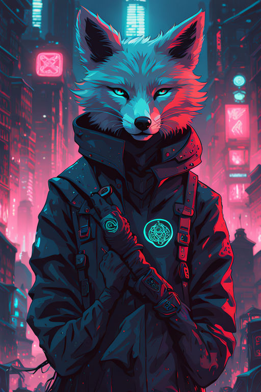 Cyberpunk neon Slavic Nordic Celtic tribal glowing runes fox... by ...