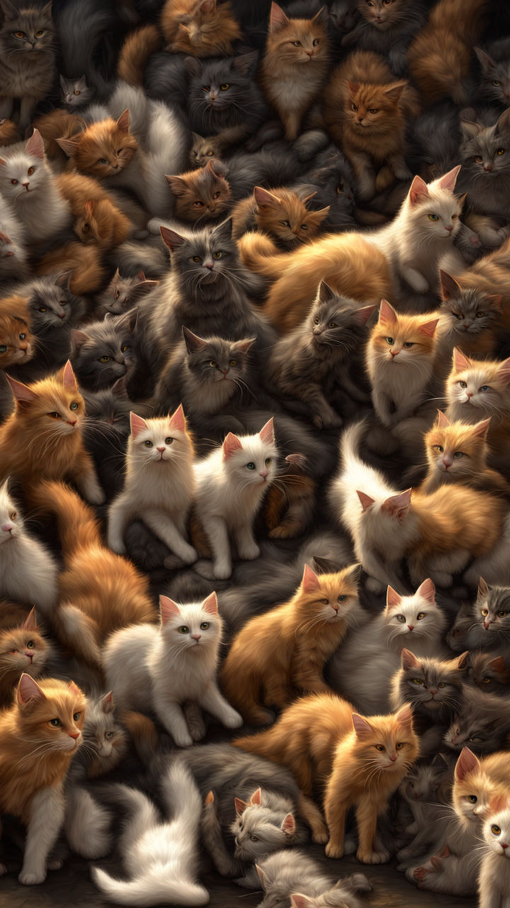1000 cats with their tails burned and running into the marke... by Kita ...