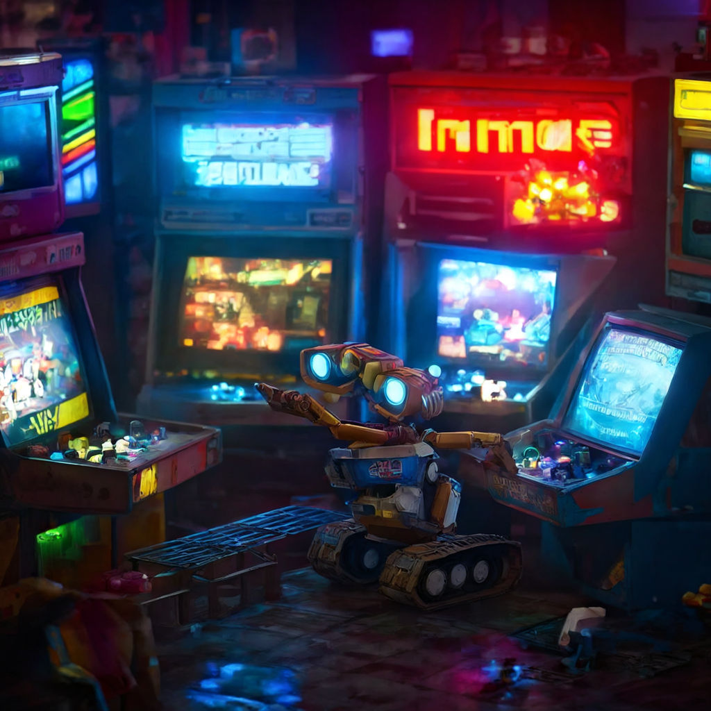 Wall-E engaged in an intensely focused game by 이우열 - Playground