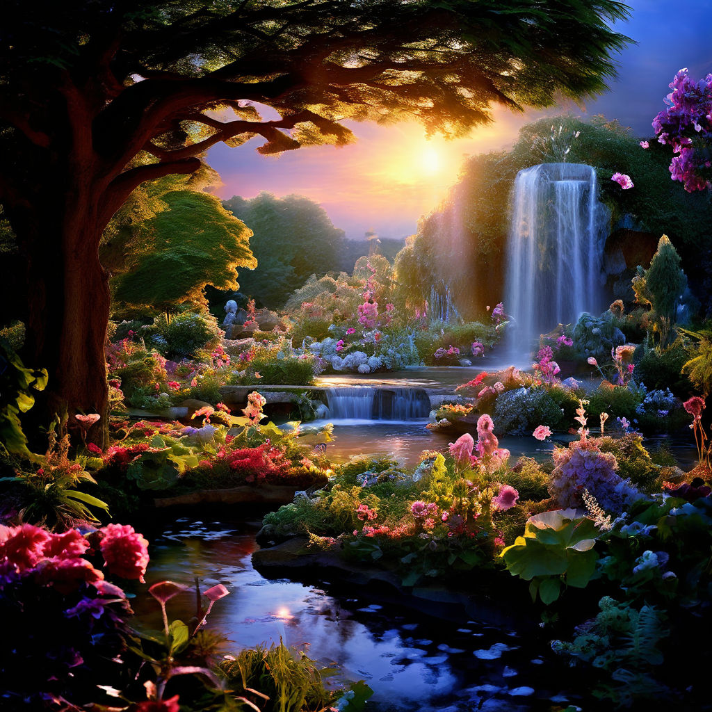 Ethereal garden in a realm where celestial and terrestrial b... by ...