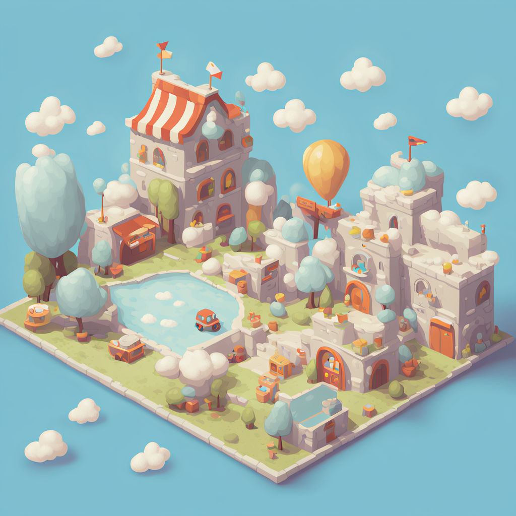 Create a simple and soothing 2D scene for a toy kingdom with... by enes ...