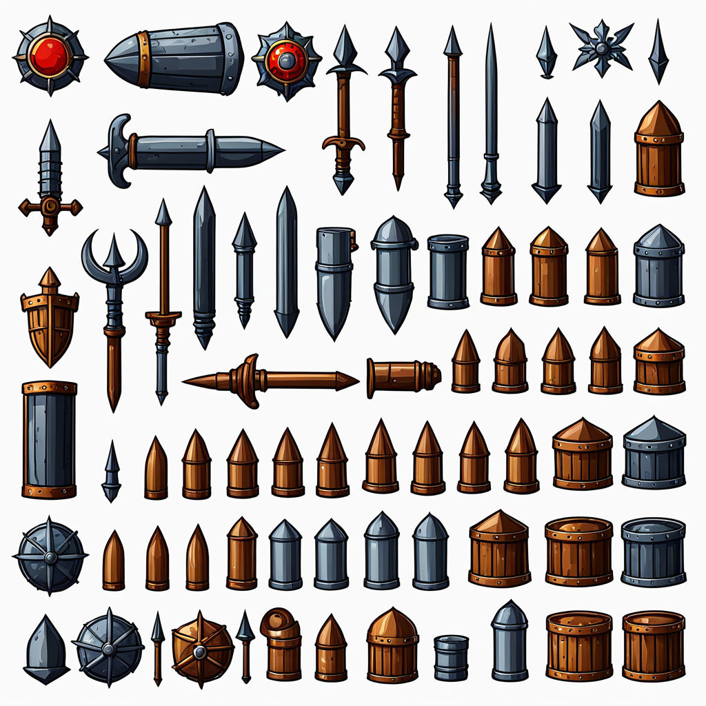 2D sprite sheet rpg icons of medieval ammunition by Now Gaming - Playground