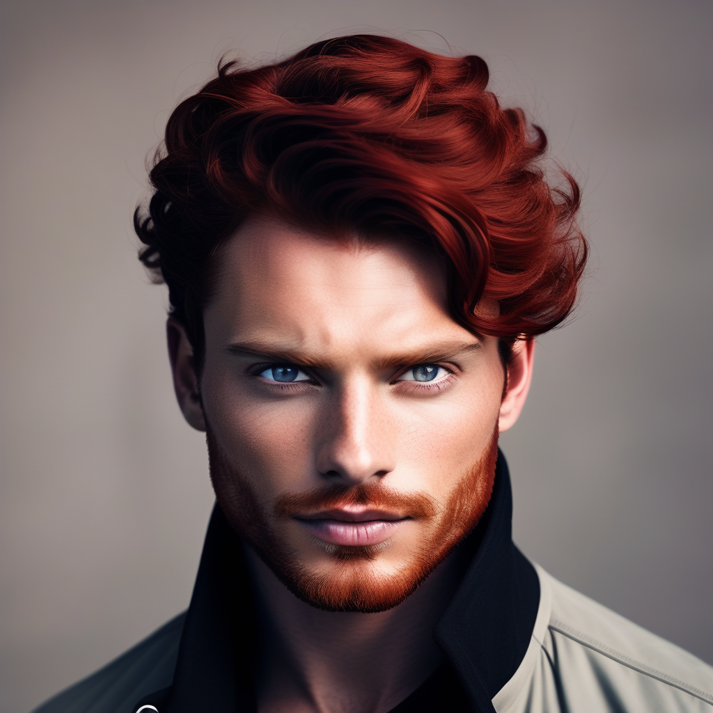 A handsome dark skinned man with dark red hair and red eyes.... by ...